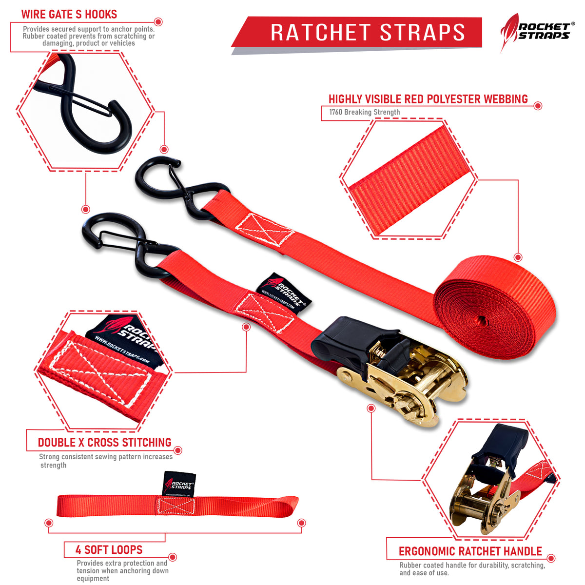 Ratchet Straps 1" x 17' - 2200lbs